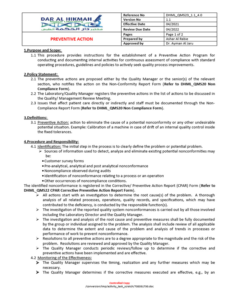 Preventive Action Program Guidelines | PDF | Regulatory Compliance | Audit