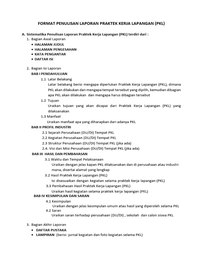 Format Laporan PKL | PDF