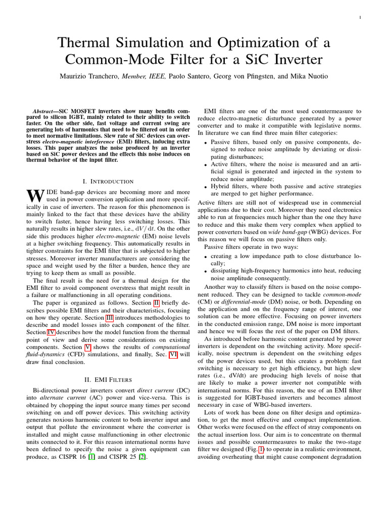 Thermal Simulation And Optimization Of A Common Mode Filter For A Sic Inverter Pdf Power