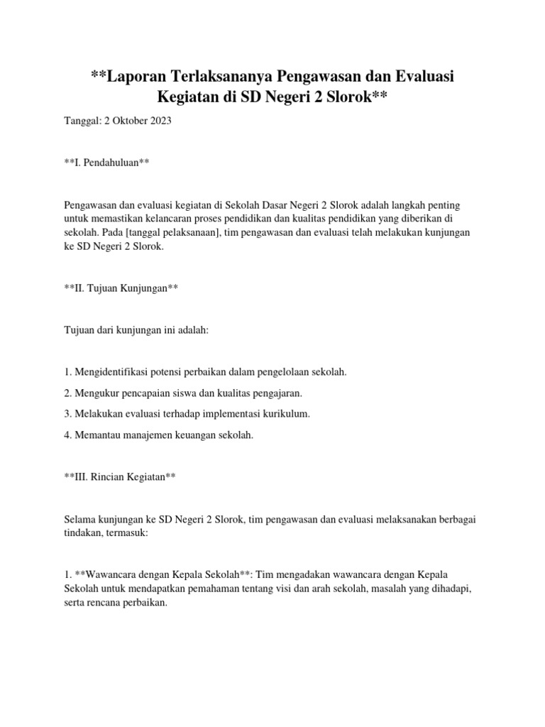 Laporan Terlaksananya Pengawasan Dan Evaluasi Kegiatan OKTOBER | PDF
