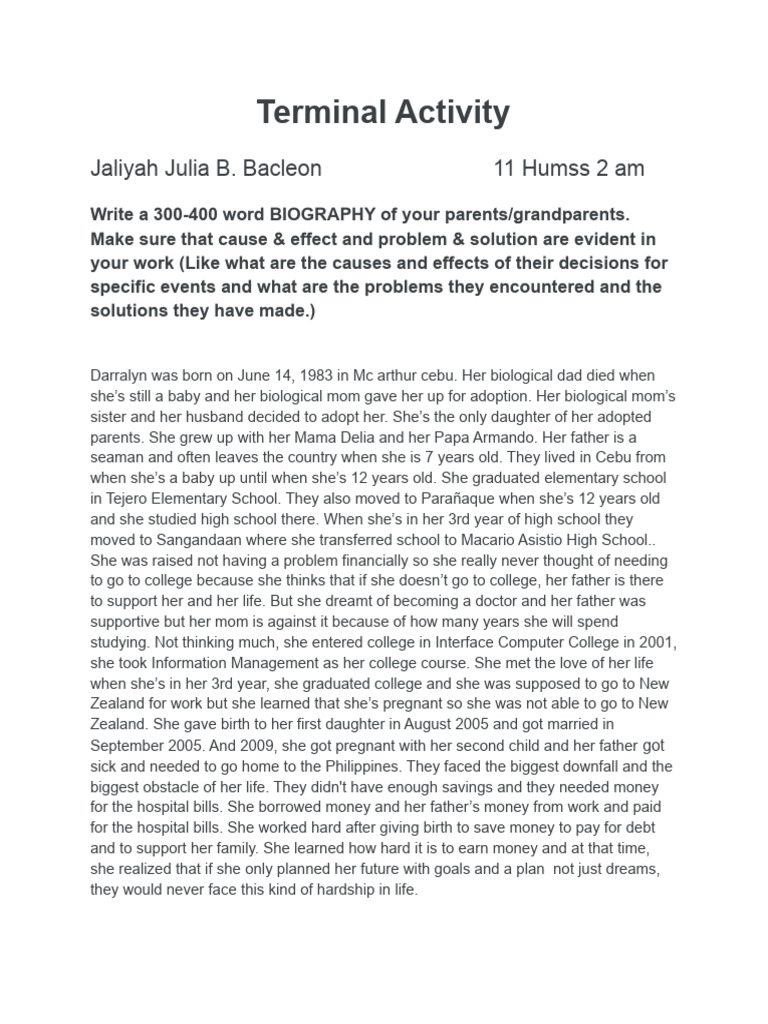 Terminal Activity | PDF | Father | Living Arrangements