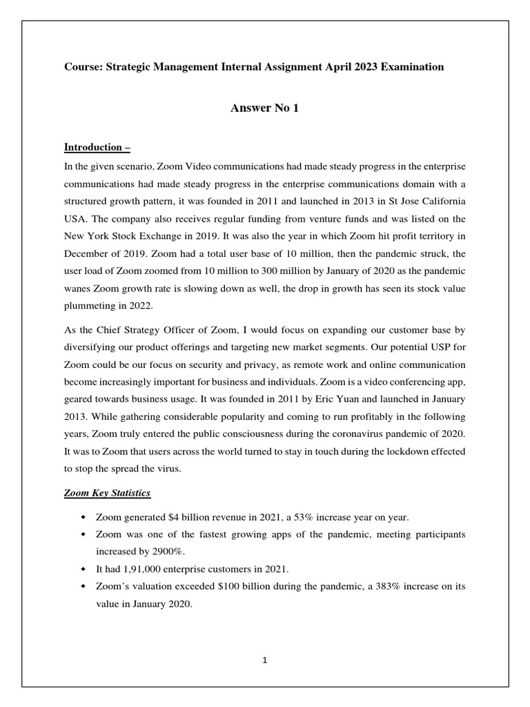 Strategic Management - Internal Assignment - April 2023 | PDF ...