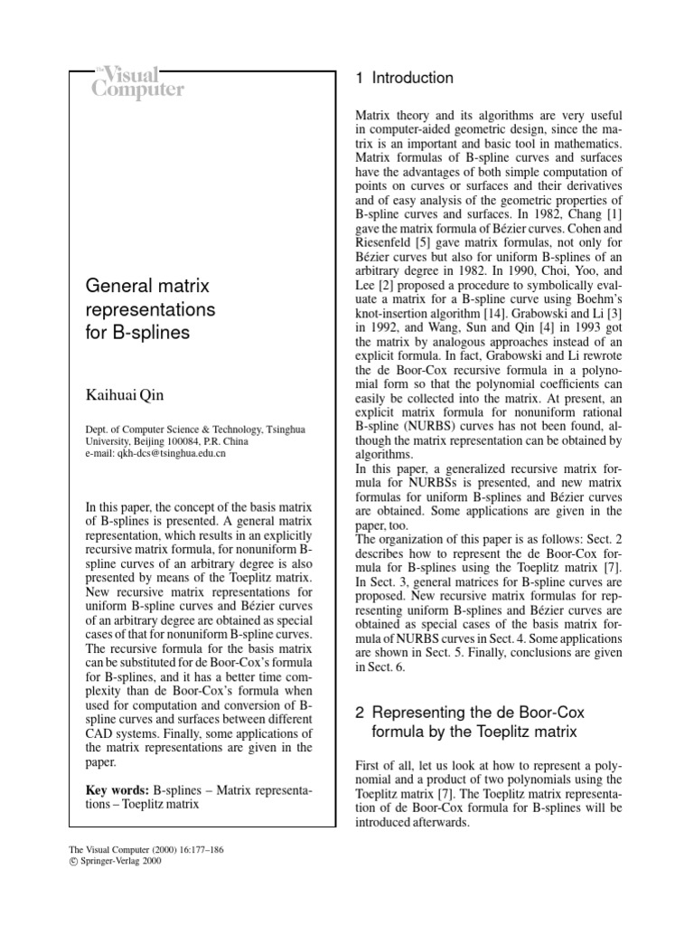 Recursive Matrix Formulas for B-Splines | PDF | Matrix (Mathematics) | Algorithms
