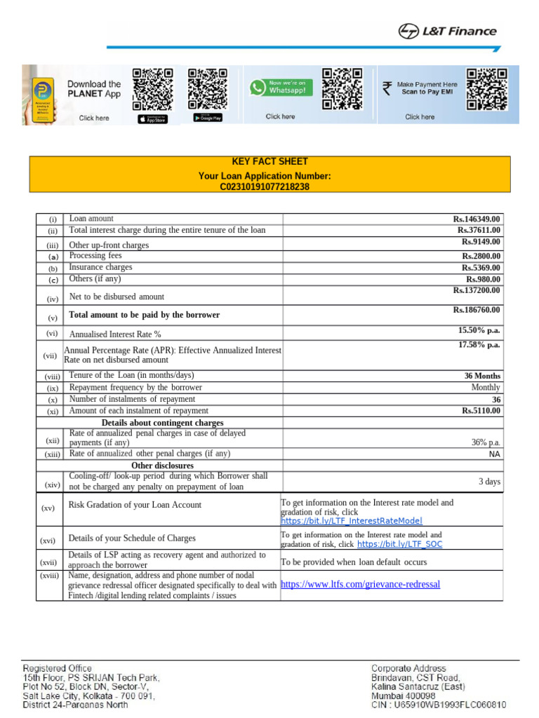 Key Fact Sheet Your Loan Application Number: C02310191077218238 | PDF ...