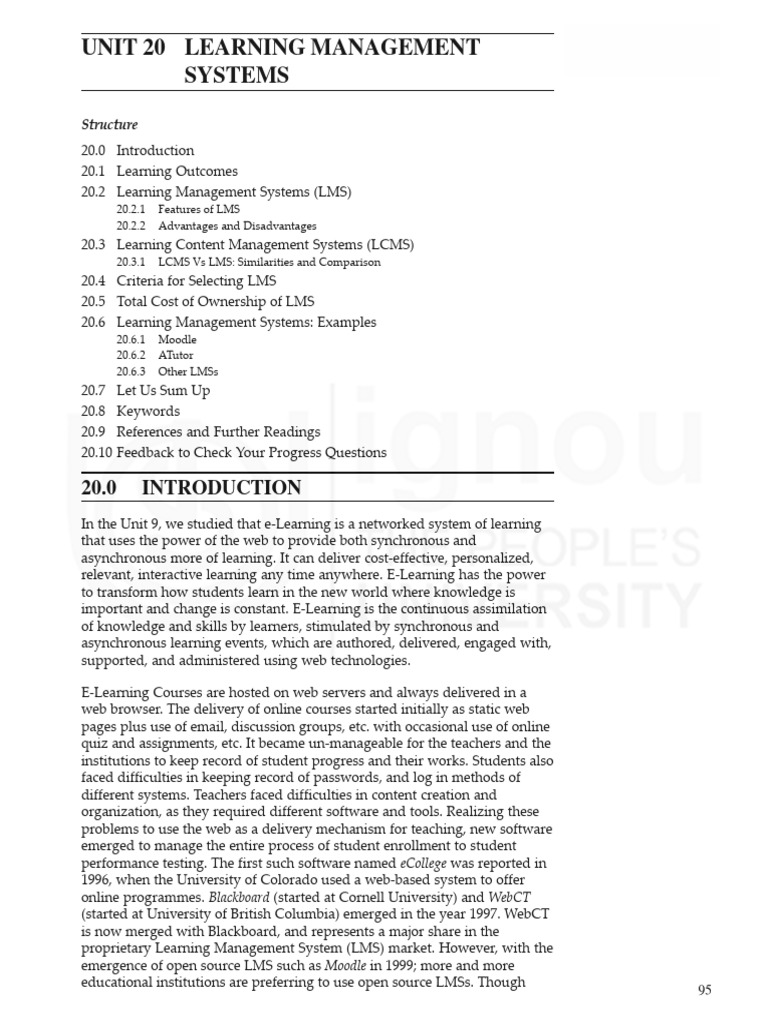 Learning Management Systems (LMS) IGNOU Unit-20 | PDF | Educational Technology | Moodle
