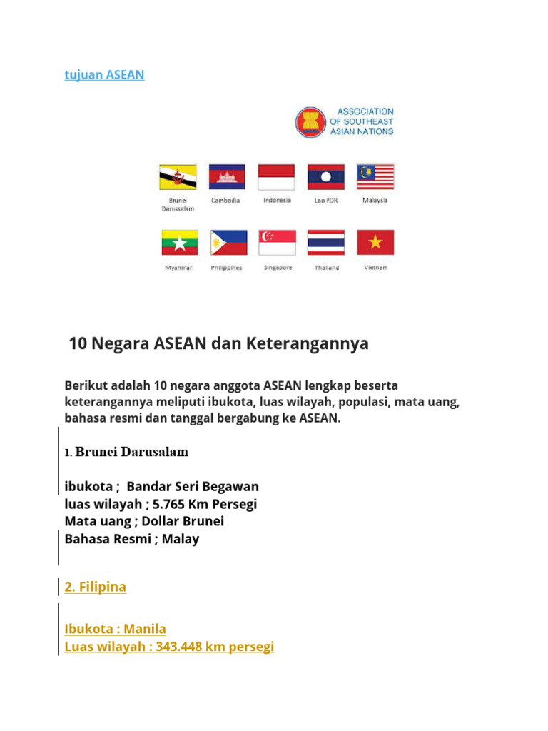 Profil dan Tujuan Negara Anggota ASEAN | PDF | Bisnis | Politik