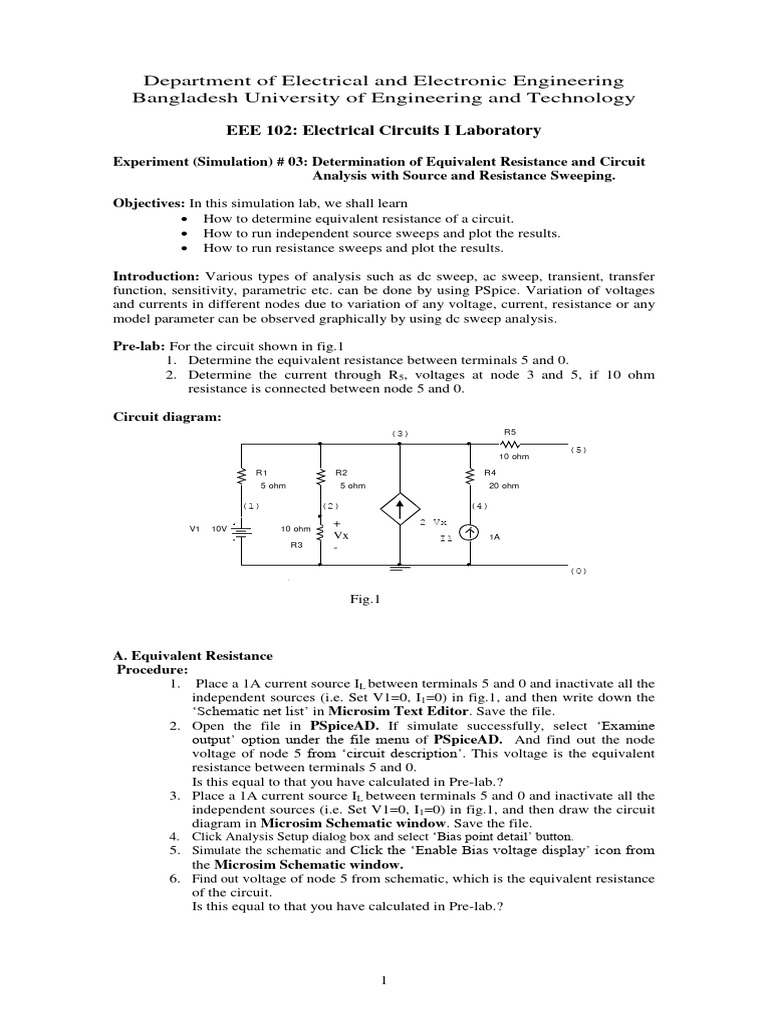 Eee102 Ex3 PSPICE | PDF | Electrical Network | Electrical Resistance And Conductance