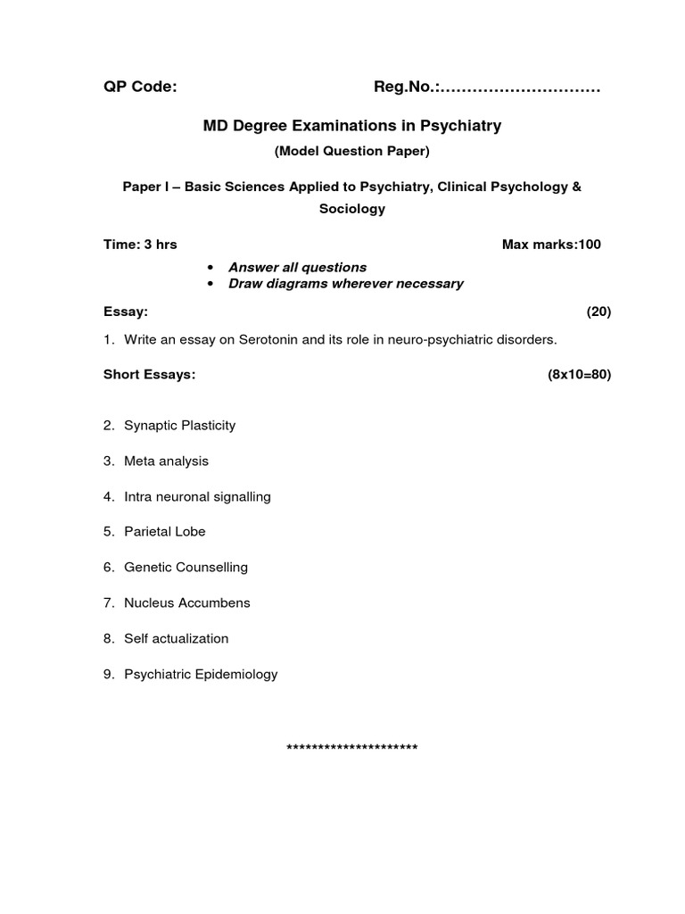 M.D Psychiatry Question Papers | PDF | Psychiatry | Mental Disorder