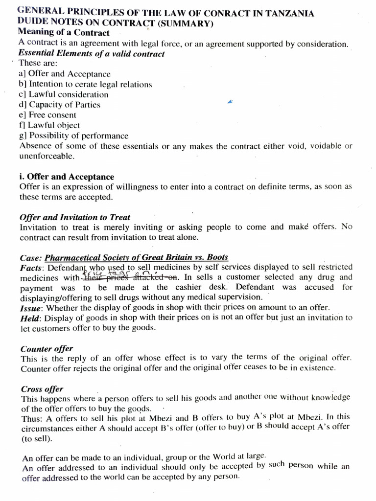 Law of Contract Notes | PDF | Breach Of Contract | Damages