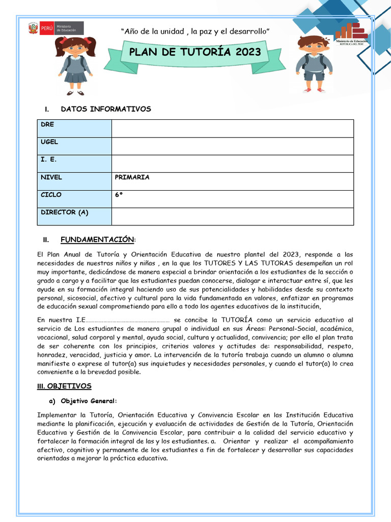 6°-Plan de Tutoría-6to Grado | PDF | Aprendizaje | Maestros