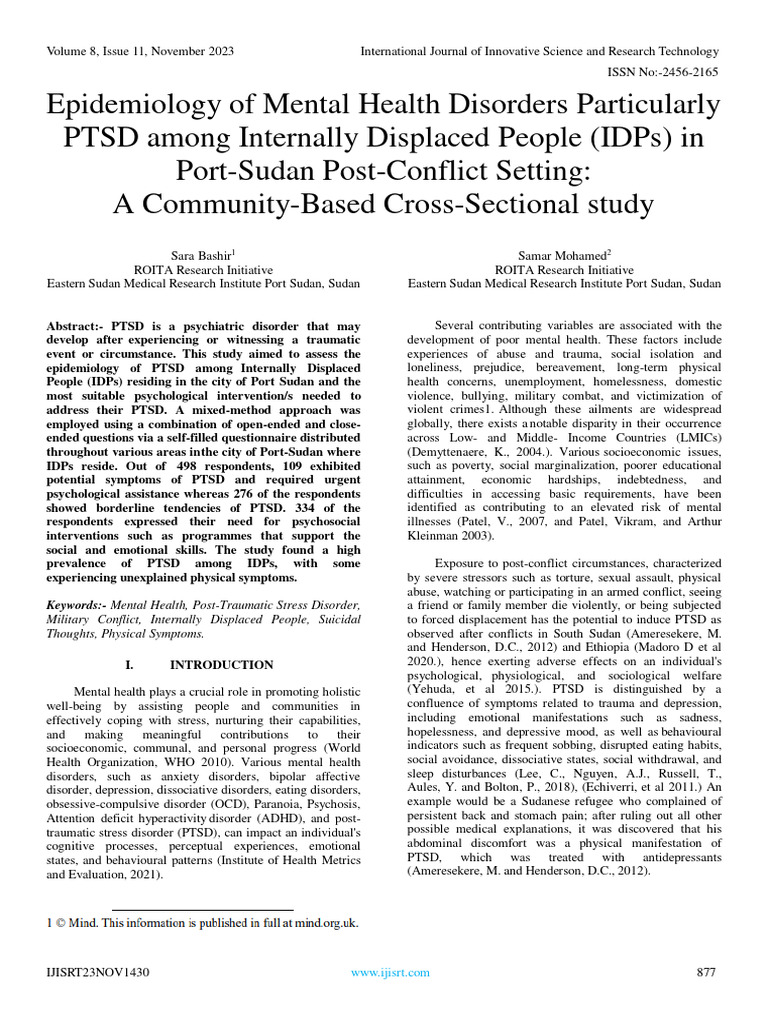 Epidemiology of Mental Health Disorders Particularly PTSD Among ...
