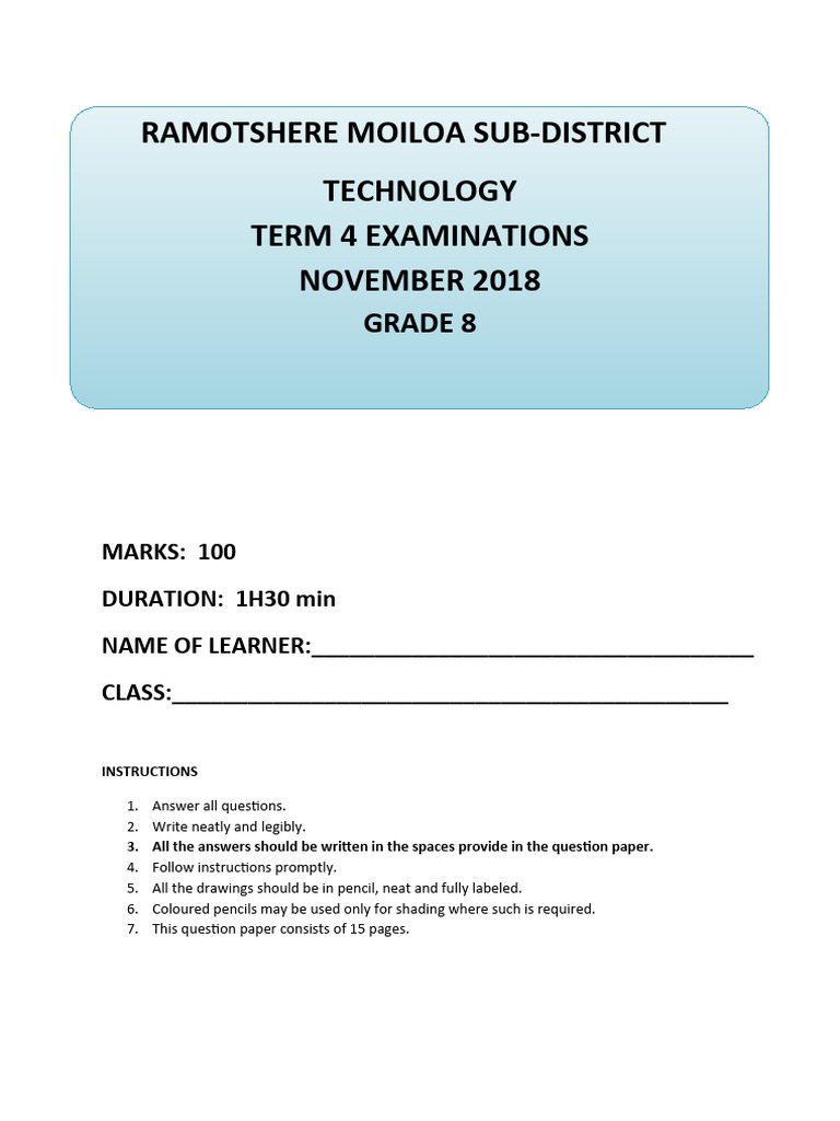 Grade 8 Tech 2018 Term 4 1 | PDF | Switch | Series And Parallel Circuits