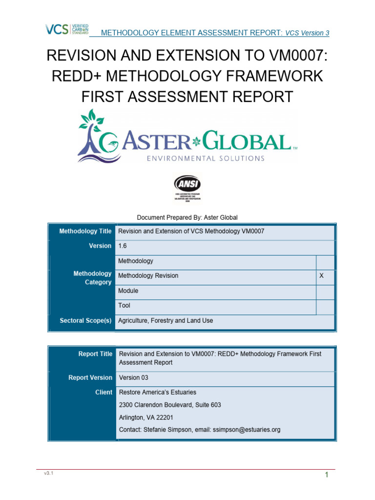 VM0007 v1.6 First Assessment Report ESI | PDF | Wetland | Reducing ...