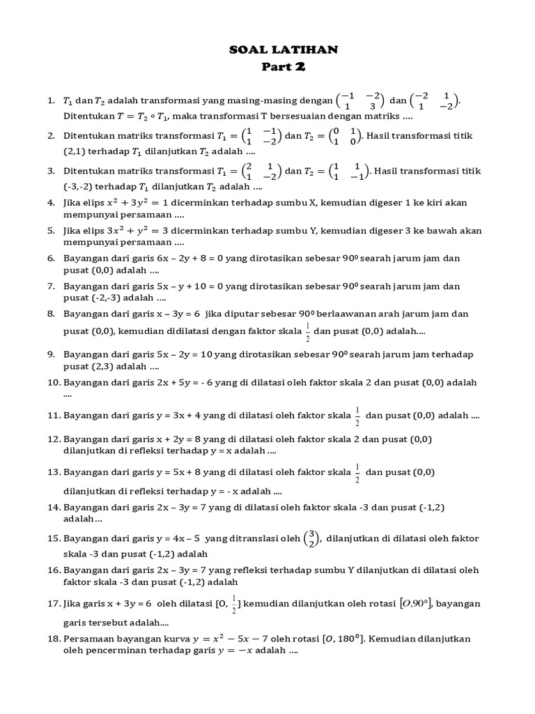 Soal Latihan Transformasi Geometri Part 2 | PDF