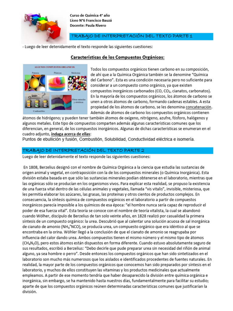 fICHA 1 TEXTOS DE Química Orgánica | PDF | Compuestos orgánicos | Urea