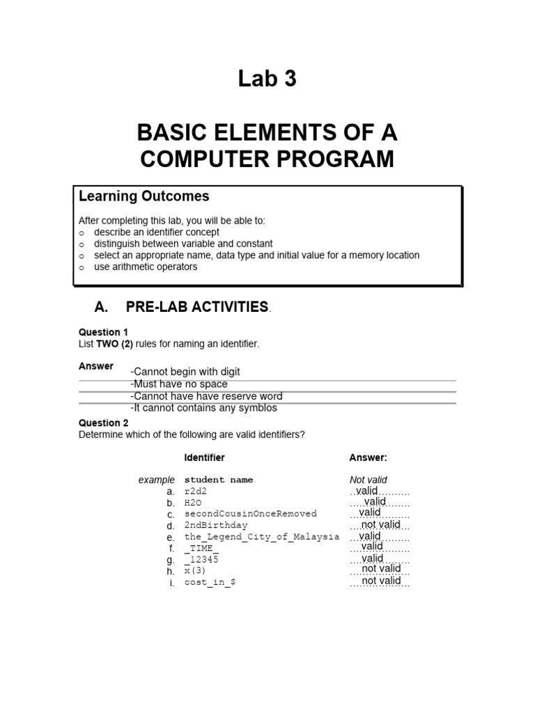 Lab 3 Pdf Integer Computer Science Reserved Word