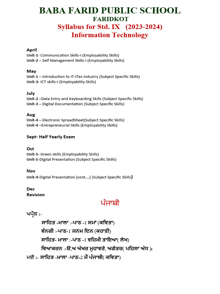 9th Syllabus | PDF