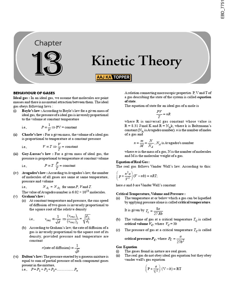 Chapter - 13 Kinetic Theory | PDF | Gases | Temperature