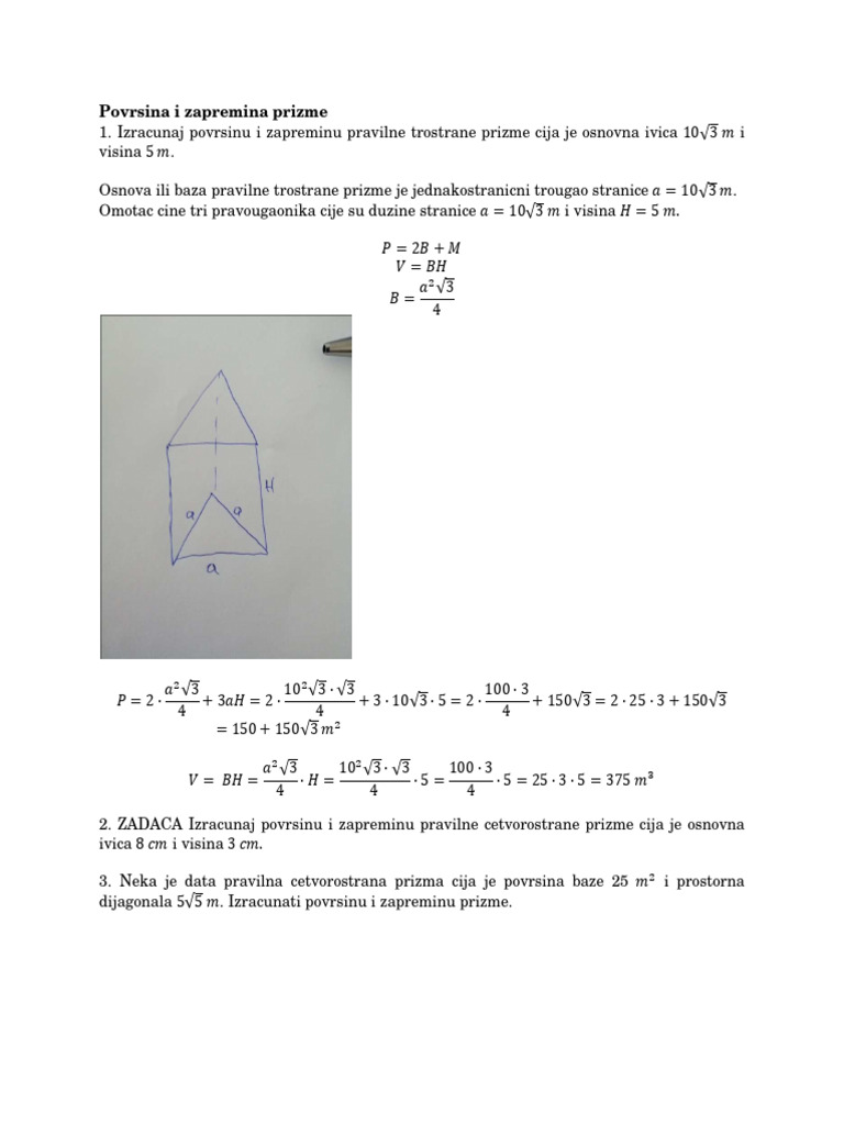 Povrsina Zapremina Prizme II3 | PDF
