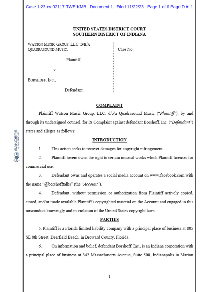 Quadrasound Complaint | PDF | Copyright Infringement | Legal Remedy