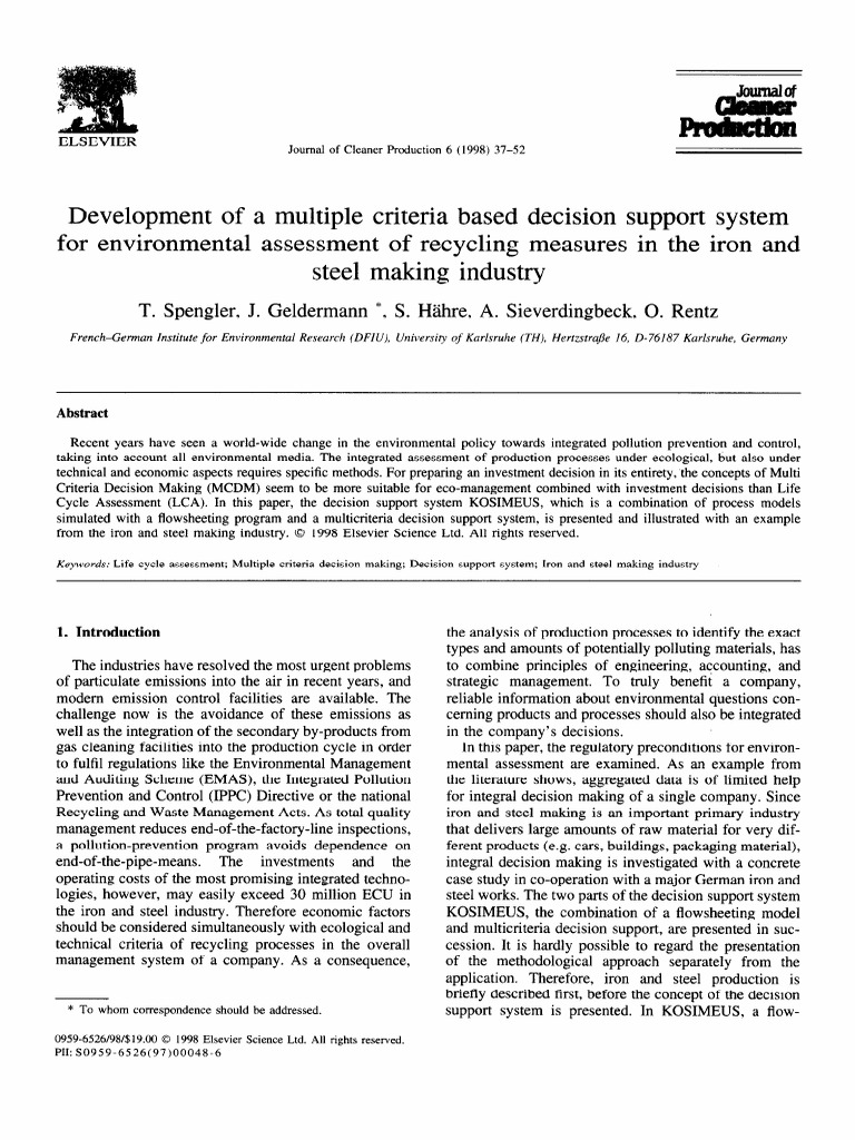 Development Of A Multiple Criteria Based Decision Support S 1998 Journal Of Pdf Life 3181