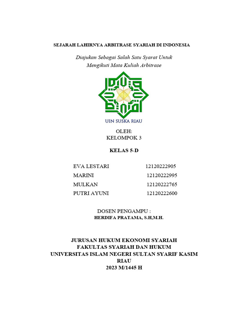 ARBITRASE KEL 3 - Sejarah LahirnyaArbitrase Syariah Di Indonesia | PDF ...