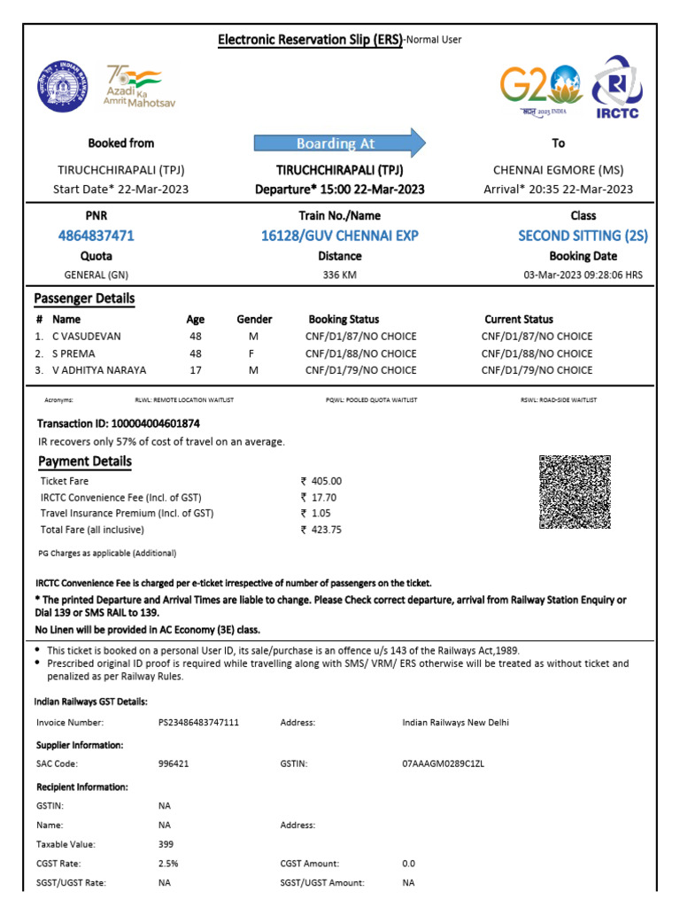16128/guv Chennai Exp Second Sitting (2S) | PDF | Identity Document ...