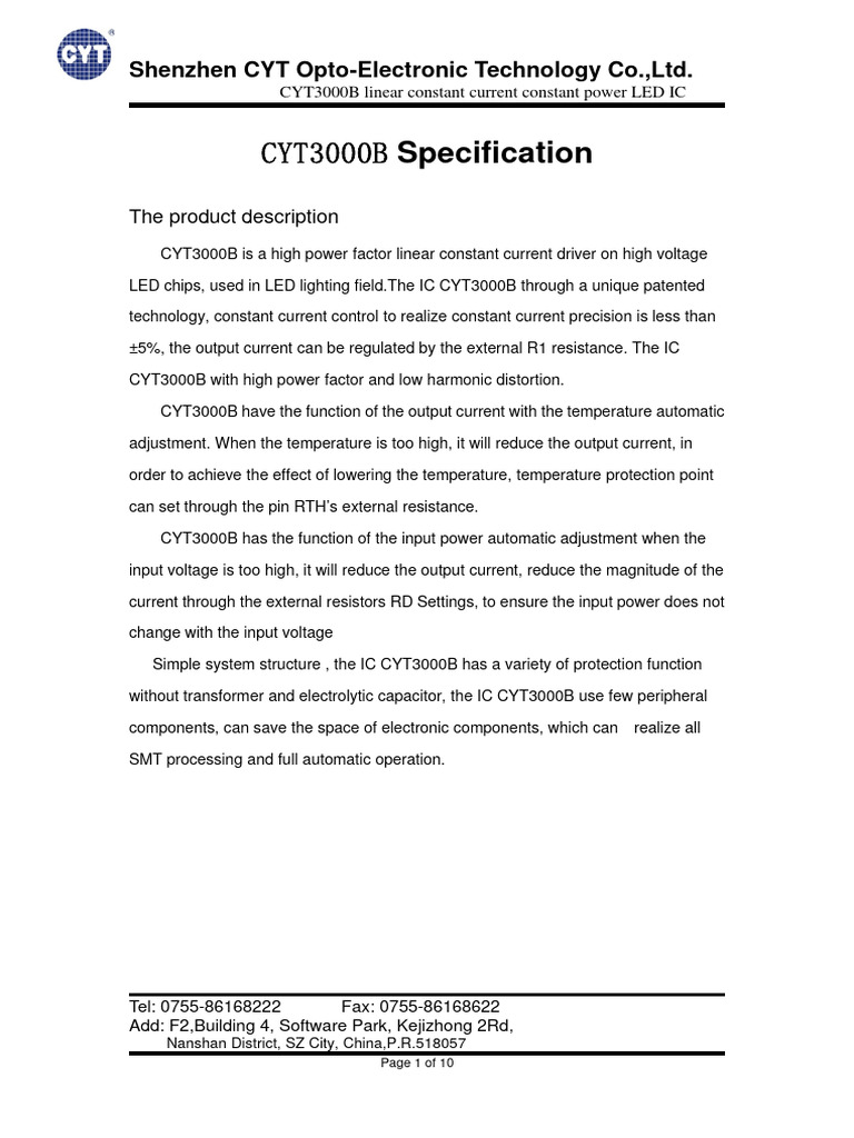 CYT3000B Specification | PDF | Resistor | Electrical Resistance And Conductance