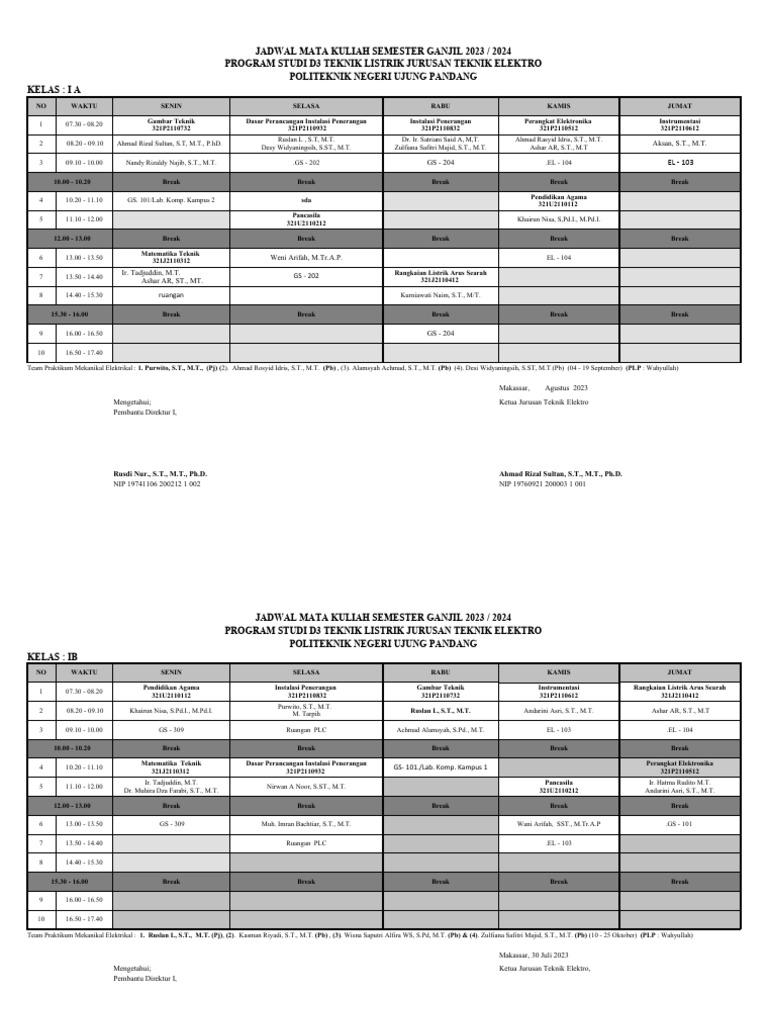 Roster Ganjil 2023 - 2024.Xlsx Revisi | PDF