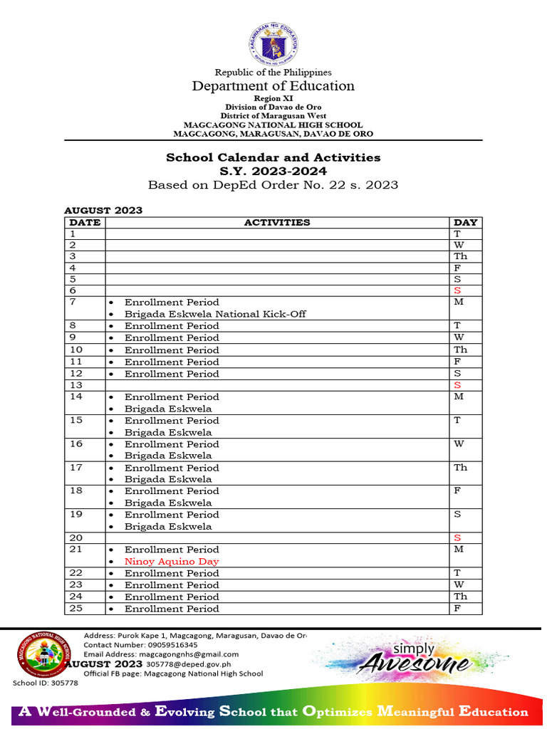 School Calendar 2023 2024 | PDF
