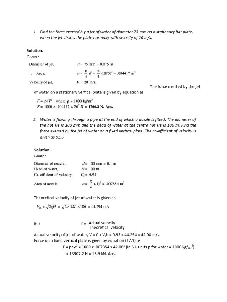 Fluid Mechanic Problem Set Impact of Jets and Jet Propulsion, Christalee Alea Nel | PDF | Jet ...