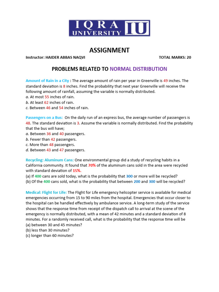 SI Assignment ND | PDF | Normal Distribution | Standard Deviation