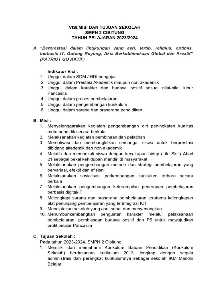 Visi Misi Dubit 2023-2024 | PDF | Karier & Perkembangan | Ilmu Sosial