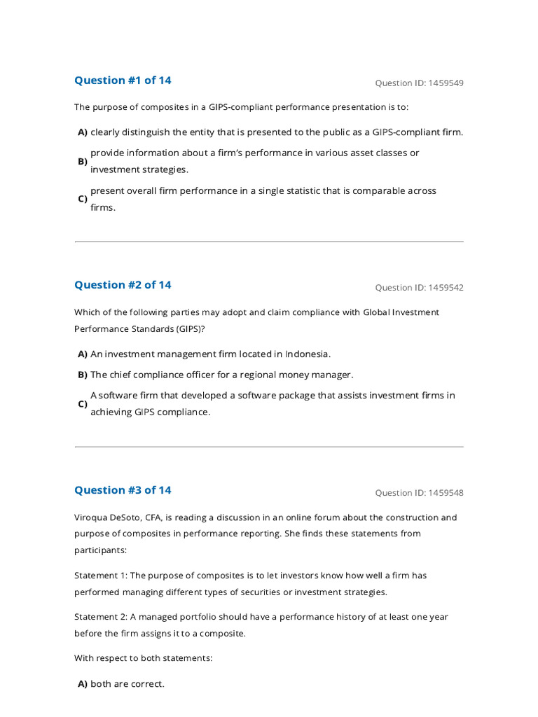 Reading 72 Introduction To The Global Investment Performance Standards ...