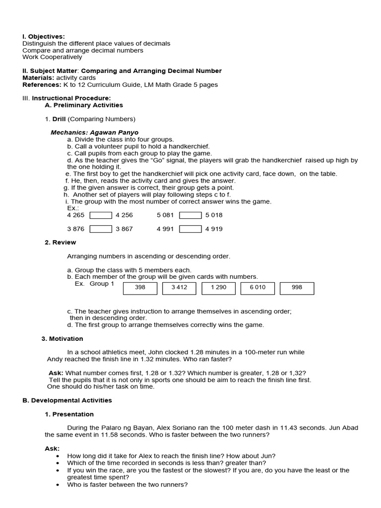 Comparing and Arranging Decimal | PDF | Numbers | Learning