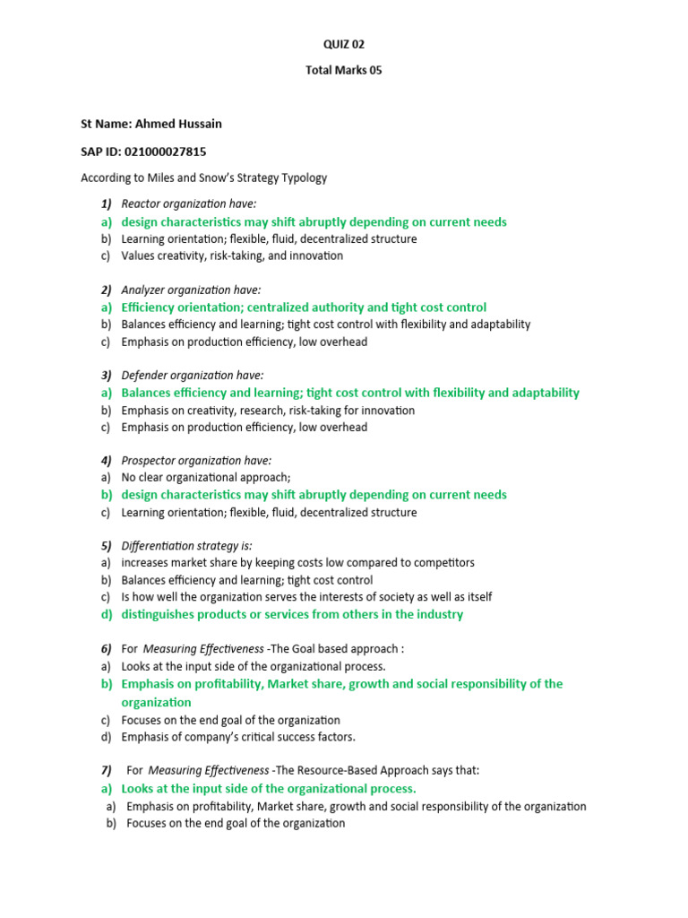 Otd Quiz 02 | PDF | Innovation | Goal