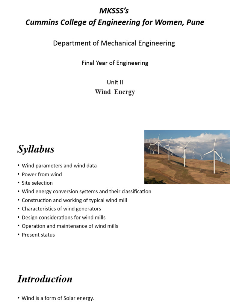 Unit 2 Wind Energy | PDF | Wind Turbine | Wind Power