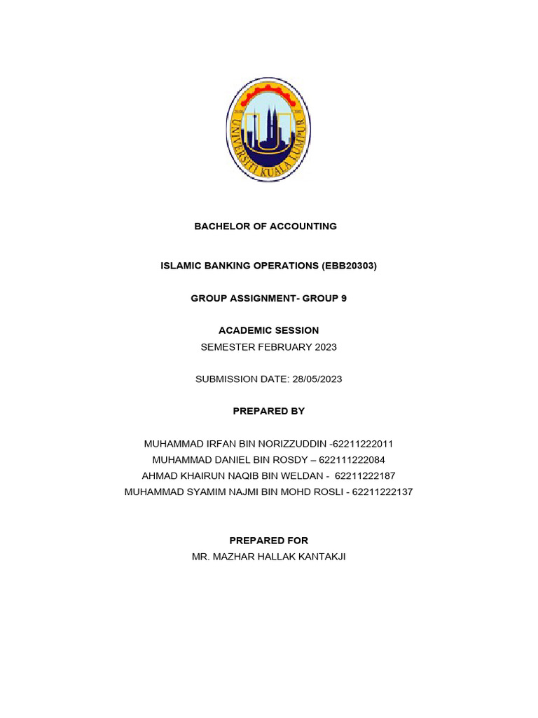 Assignment - Group 9 Islamic Banking Operations | PDF | Islamic Banking And Finance | Banks