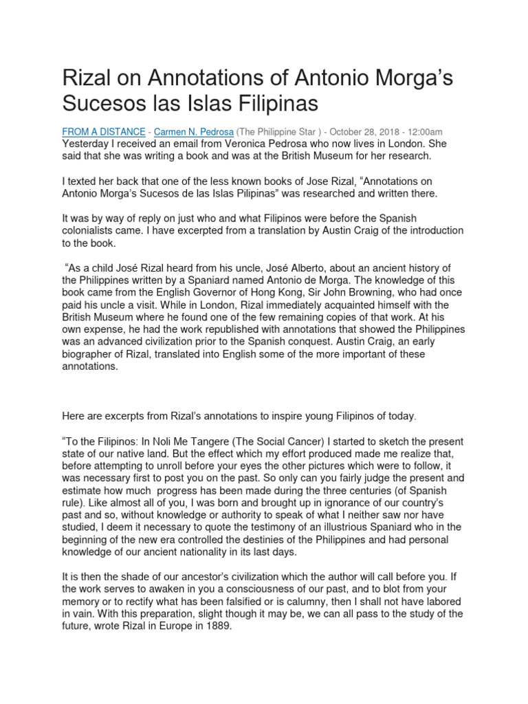 Rizal's Annotations on Morga's History | PDF | Philippines