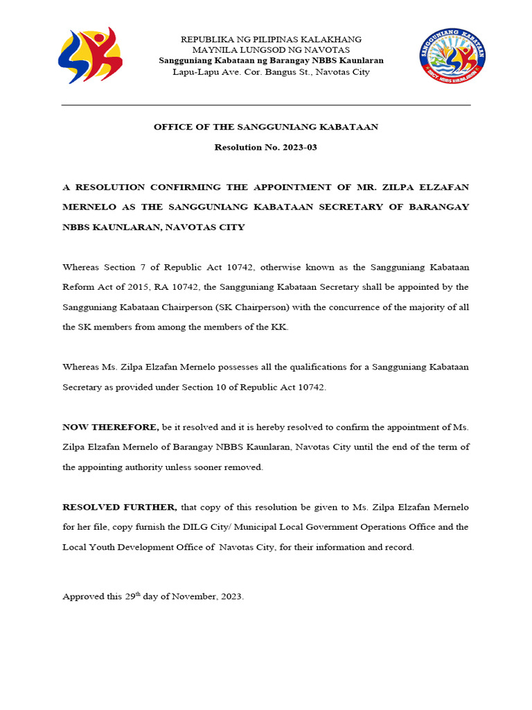 SK Appointments in Navotas | PDF | Local Government | Youth Organizations