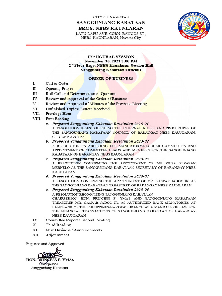 Inaugural Session Order of Business | PDF | Government