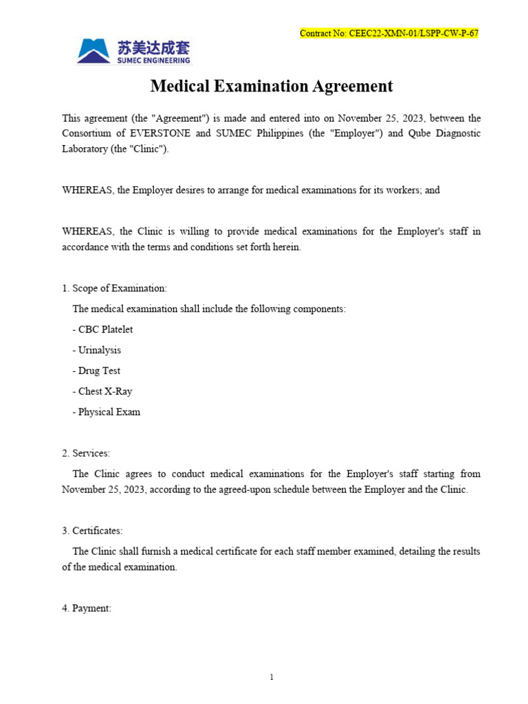 Medical Examination Agreement - CSPP | PDF | Physical Examination ...