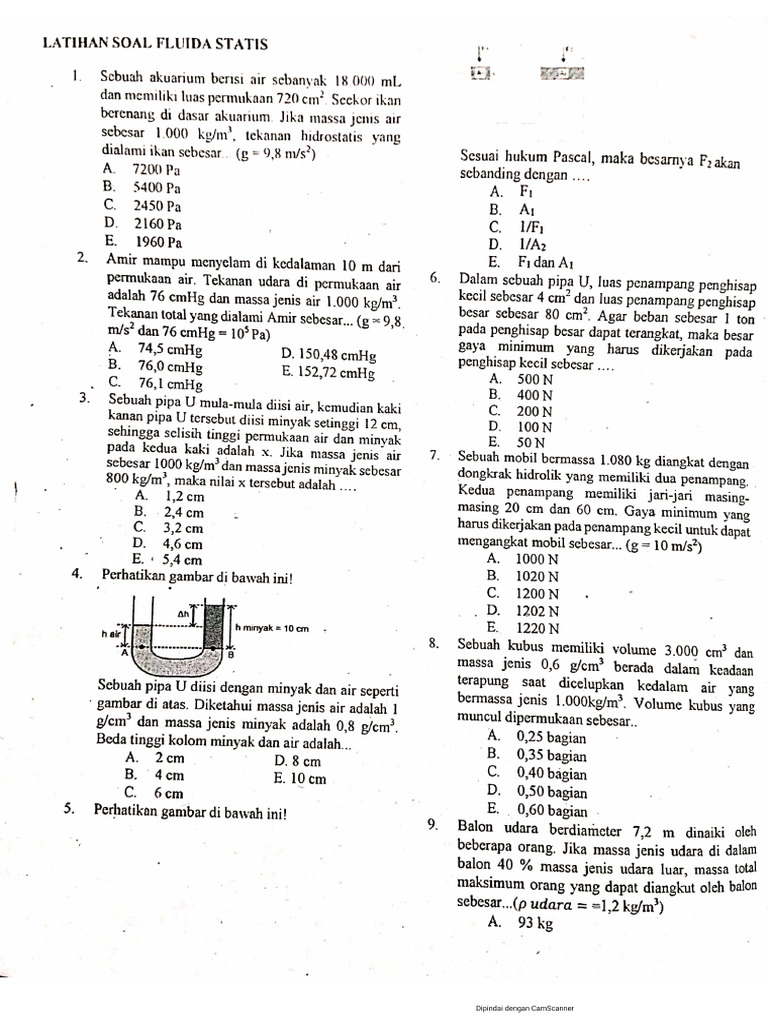 Latihan Soal Fluida Statis | PDF