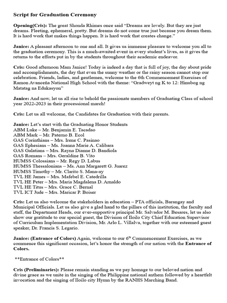 Script For Graduation | PDF