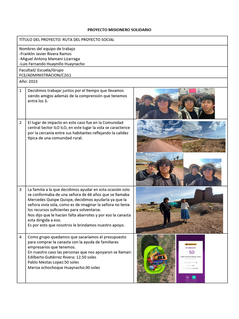 Proyecto Misionero Solidario | PDF