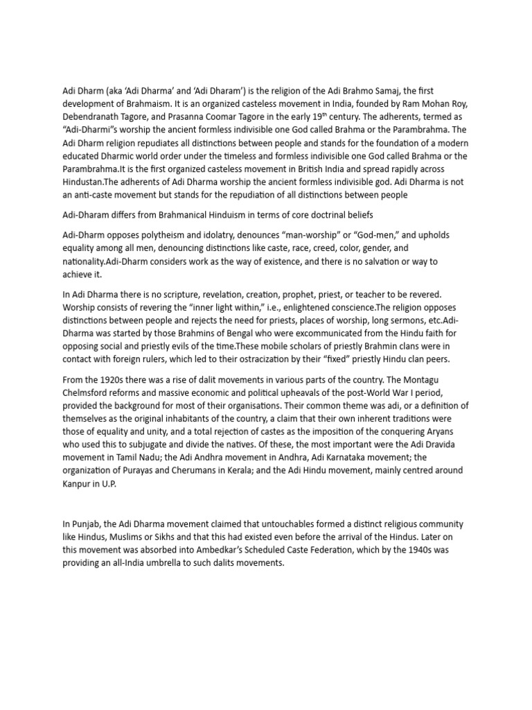 Adi Dharma Movement | PDF | Indian Religions | Religious Faiths