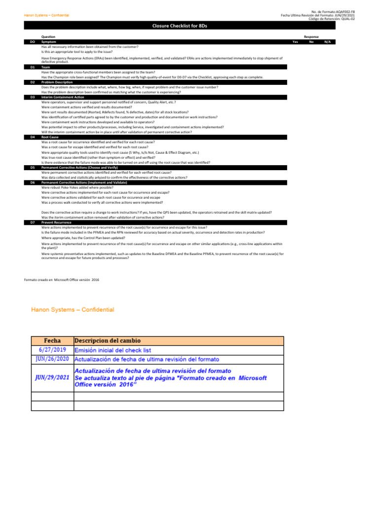 AQAF002-F8 Closure Checklist For 8D | PDF | Systems Science