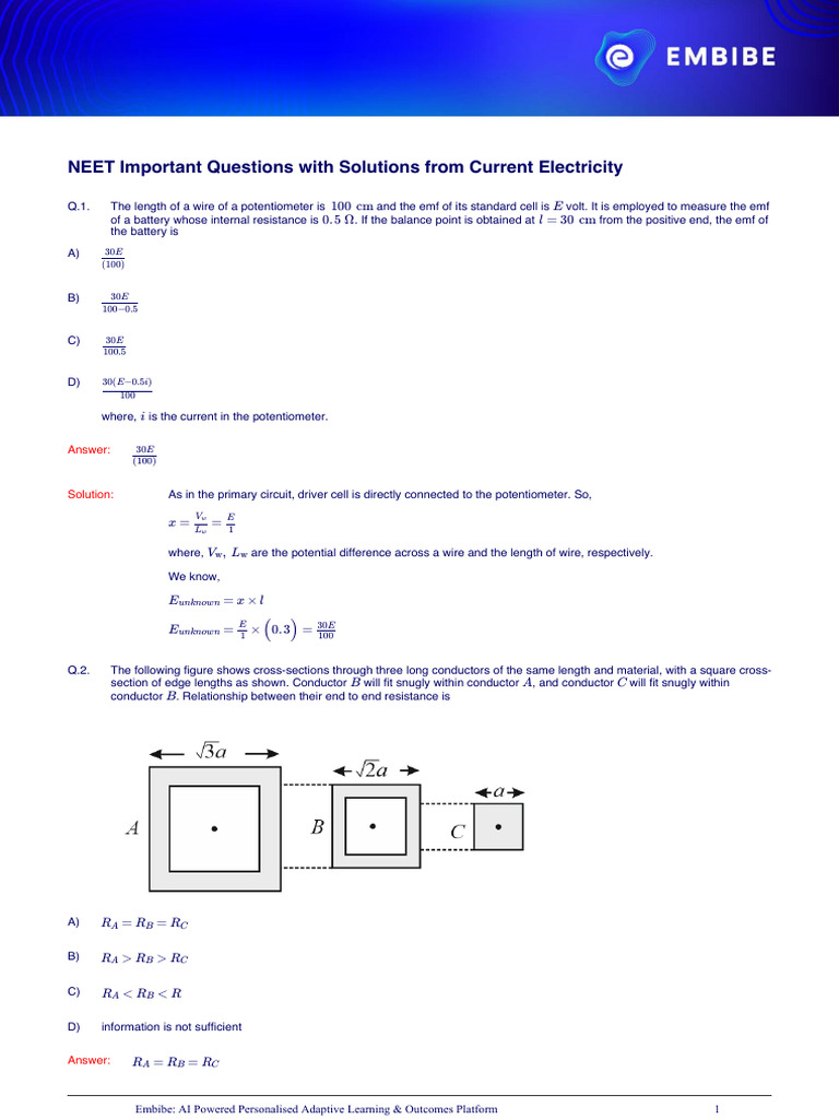 Current Electricity Pdf Series And Parallel Circuits Electrical Resistance And Conductance
