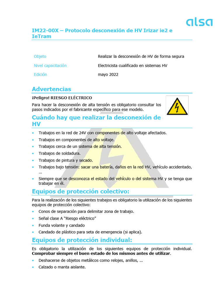 Protocolo Desconexión HV Segura | PDF | Aislador (Electricidad) | Bienes manufacturados
