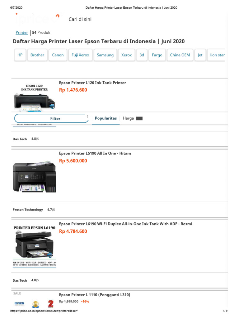 Epson Laser Printer Prices ID 2020 | PDF | Printer (Computing ...